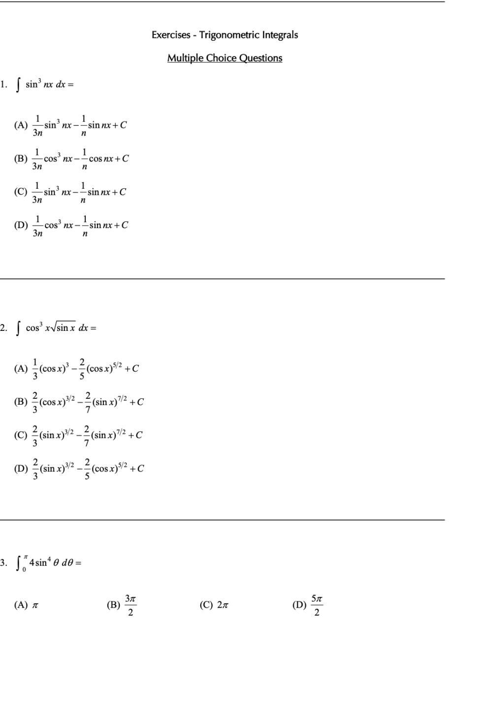 Trigonometric Integrals - Top Study Guide | RevisionTown